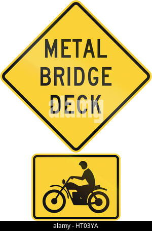 Metal bridge deck warning sign Stock Photo - Alamy
