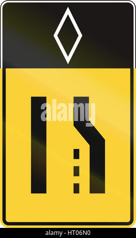 Road narrows merge right sign isolated on a white background, part of a ...