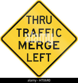 Road sign - thru traffic merge left , This is a computer generated and ...