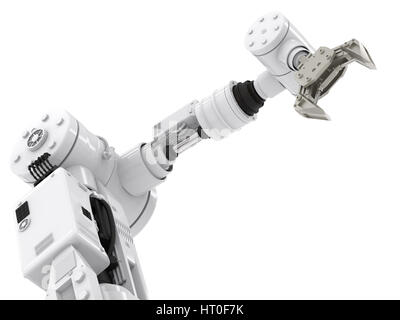3d rendering white robotic arm on white background Stock Photo - Alamy