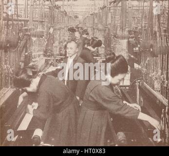 [ 1900s Japan - Japanese Silk Factory ] — Women in kimono weaving silk ...