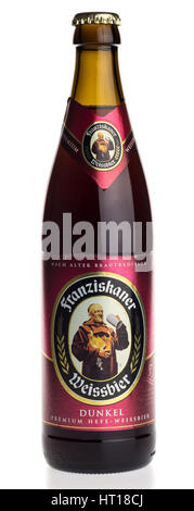 Bottle of German Franziskaner wheat beer, isolated on a white ...