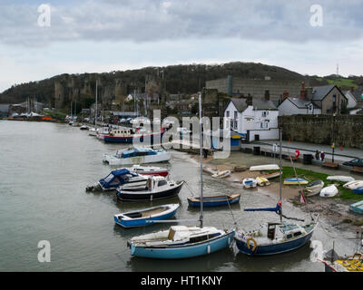 View along Conwy River from medieval castle in Welsh City Stock Photo ...