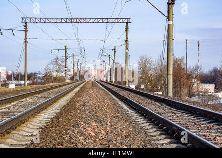 Two branches of electrified railway for the movement of trains with ...