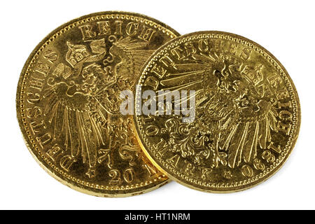 Hamburg gold coins (German Empire Goldmark) isolated on white ...