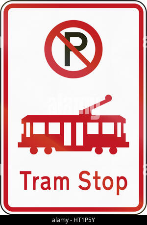 New Zealand road sign - Tram stop Stock Photo - Alamy