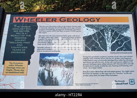 Sign at Wheeler Geologic Area at San Juan Mountains, Colorado, USA ...