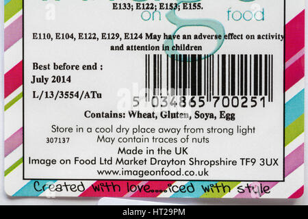 Bar code and best before date code on a bar of Cadbury's Chocolate ...
