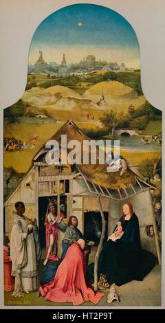 Hieronymus Bosch, Adoration of the Magi (Prado), triptych painting, circa 1495 Stock Photo - Alamy
