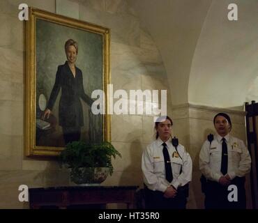 A portrait of President Donald Trump hangs on the Labor Department ...