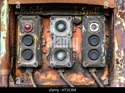 Electrical equipment, switch, destroyed, broken, Rusty metal surface ...