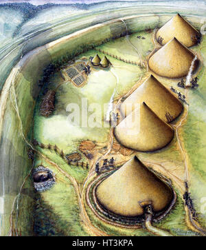 Maiden Castle c5th century BC, (c1990-2010). Artist: Miranda Schofield ...