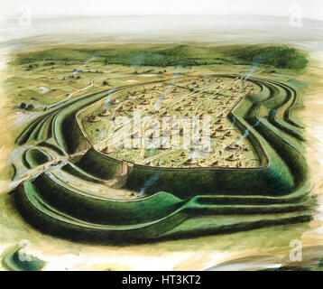 Maiden Castle c5th century BC, (c1990-2010). Artist: Miranda Schofield ...