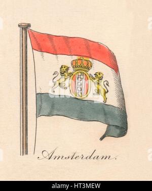 Coat of arms of Amsterdam: red shield and black pale with three silver ...