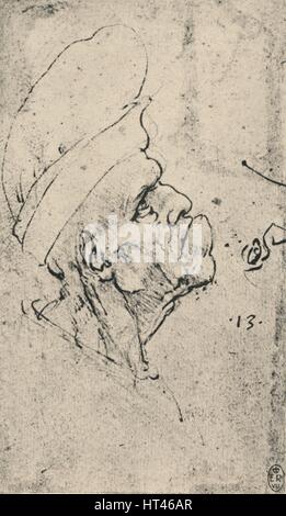 Grotesque portrait of a man by Leonardo da Vinci 1500-1505 black chalk ...