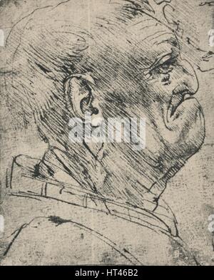 Grotesque portrait of a man by Leonardo da Vinci 1500-1505 black chalk ...
