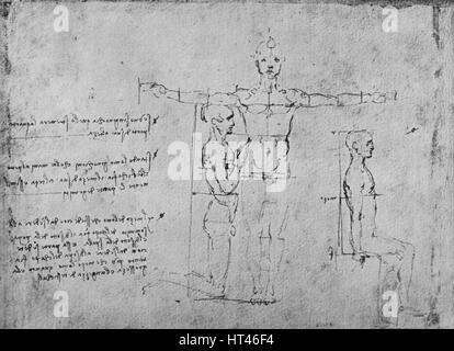 Anatomical study of three figures with outstretched arms sign book of ...