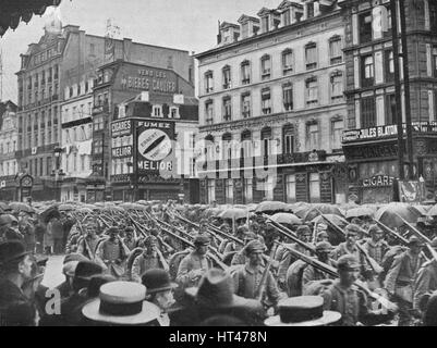 German troops marching in to Brussels. On 24 July 1914, the Belgian ...