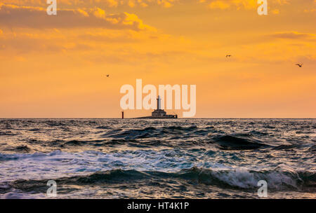 Lighthouse in stormy sea, Porer Rt Kamenjak Istra Croatia. This image ...