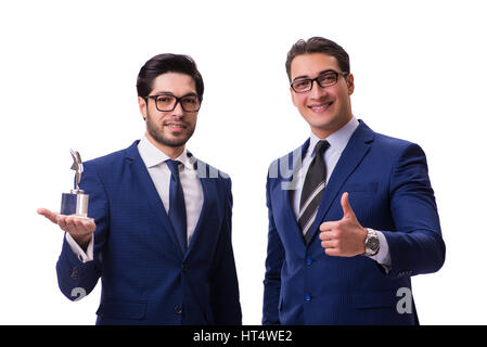 Businessman receiving award isolated on white Stock Photo - Alamy