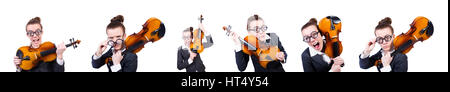 Woman fiddler isolated on white background Stock Photo - Alamy