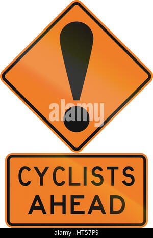 New Zealand road sign - Cyclists take care on rail tracks Stock Photo ...