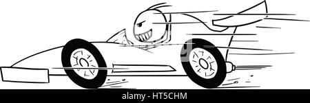 Cartoon vector stickman of mad crazy raging man driving a car fast ...