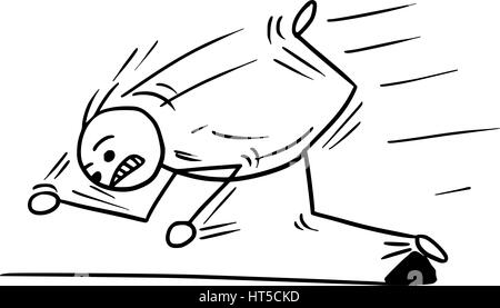Cartoon vector stickman man falling stumble trip over stone Stock ...