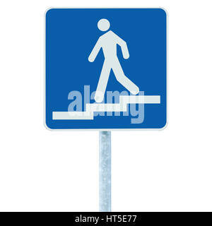Stepped access entrance to pedestrian underpass subway road sign, man ...