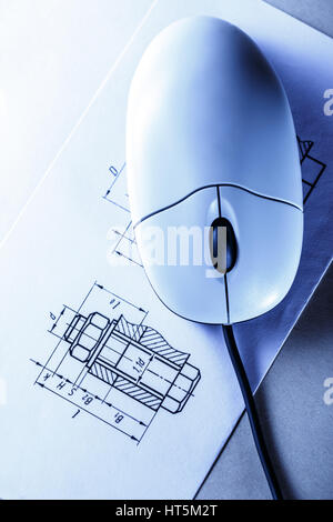Drafting and computer mouse in toning closeup Stock Photo - Alamy