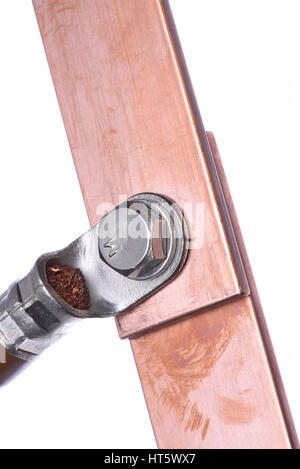 Electrical copper bus and electrical cable connected by srew isolated ...