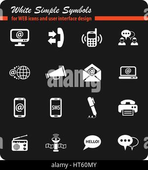 communication white simple symbols for web icons and user interface ...