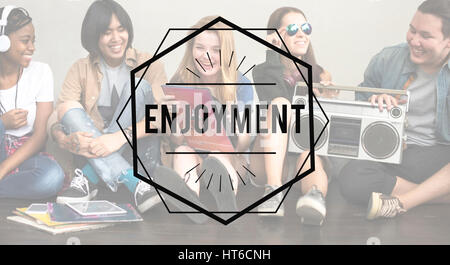 Enjoyment Vintage Vector Graphic Concept Stock Photo - Alamy