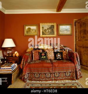 Living room interior with brown fabric sofa Stock Photo - Alamy