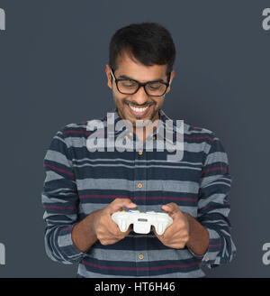 Indian Man Game Controller Console Cheerful Concept Stock Photo - Alamy