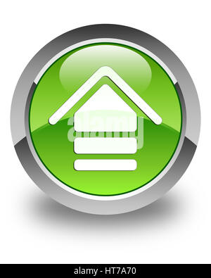 Upload arrow icon isolated on 3d yellow round button abstract ...