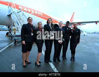 Captain Kate McWilliams before an EasyJet flight from Gatwick Airport ...