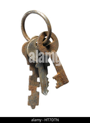 Old rusty keys isolated on white background with clipping mask and path ...