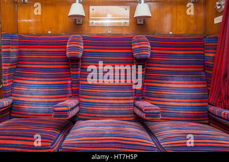 Old British railway carriage compartment interior view. Taken at ...