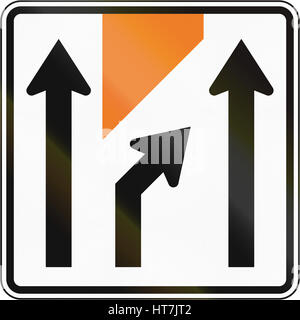 New Zealand road sign - Centre lane closed ahead to left Stock Photo ...