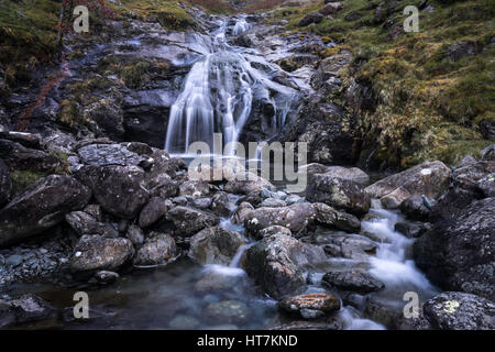 Waterfall, Warnscale beck. The beck flows down to Buttermere, in the ...