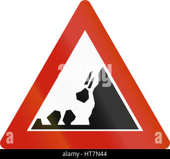 Fallen rocks warning sign Stock Photo - Alamy