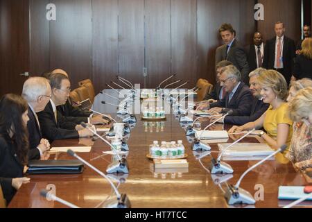 Queen Mathilde of Belgium and UN Secretary-General Ban Ki-moon pictured ...