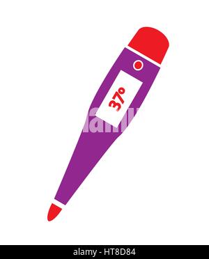 A colorful vector illustration of a thermometer, medical tool icon on a ...