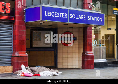 England, London, Soho, Rough Sleeper in Leicester Square Stock Photo ...