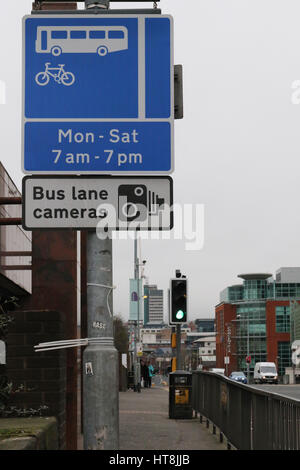 Bus lane in operation coming into Belfast city centre. The lane is in ...