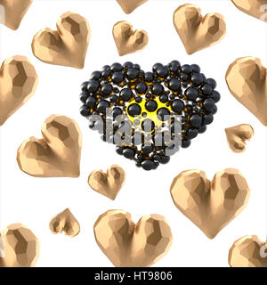 glossy gold angular chopped hearts with reflections isolated on bright ...
