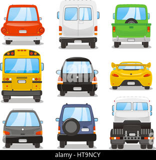 Vector cartoon Car rear set 2. With back view of six different types of ...
