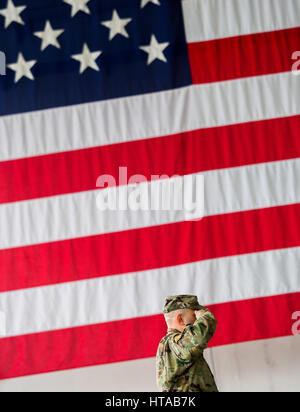 Illesheim, Germany. 9th Mar, 2017. US soldiers stand in formation ...
