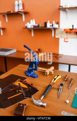 Workpieces and hand-tools on workplace of tanner Stock Photo - Alamy